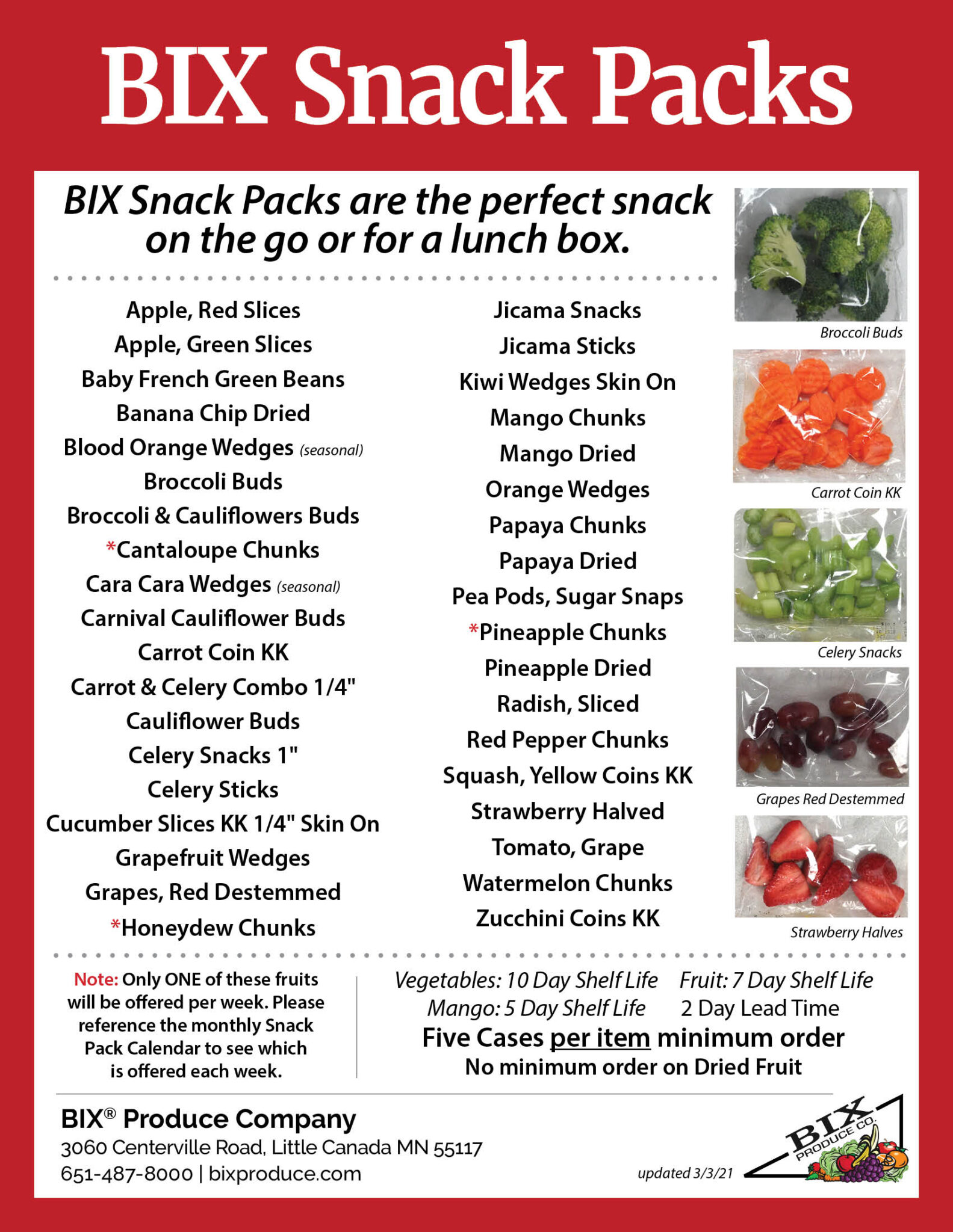 BIXBIX Snack Pack Product List 2021 - BIX