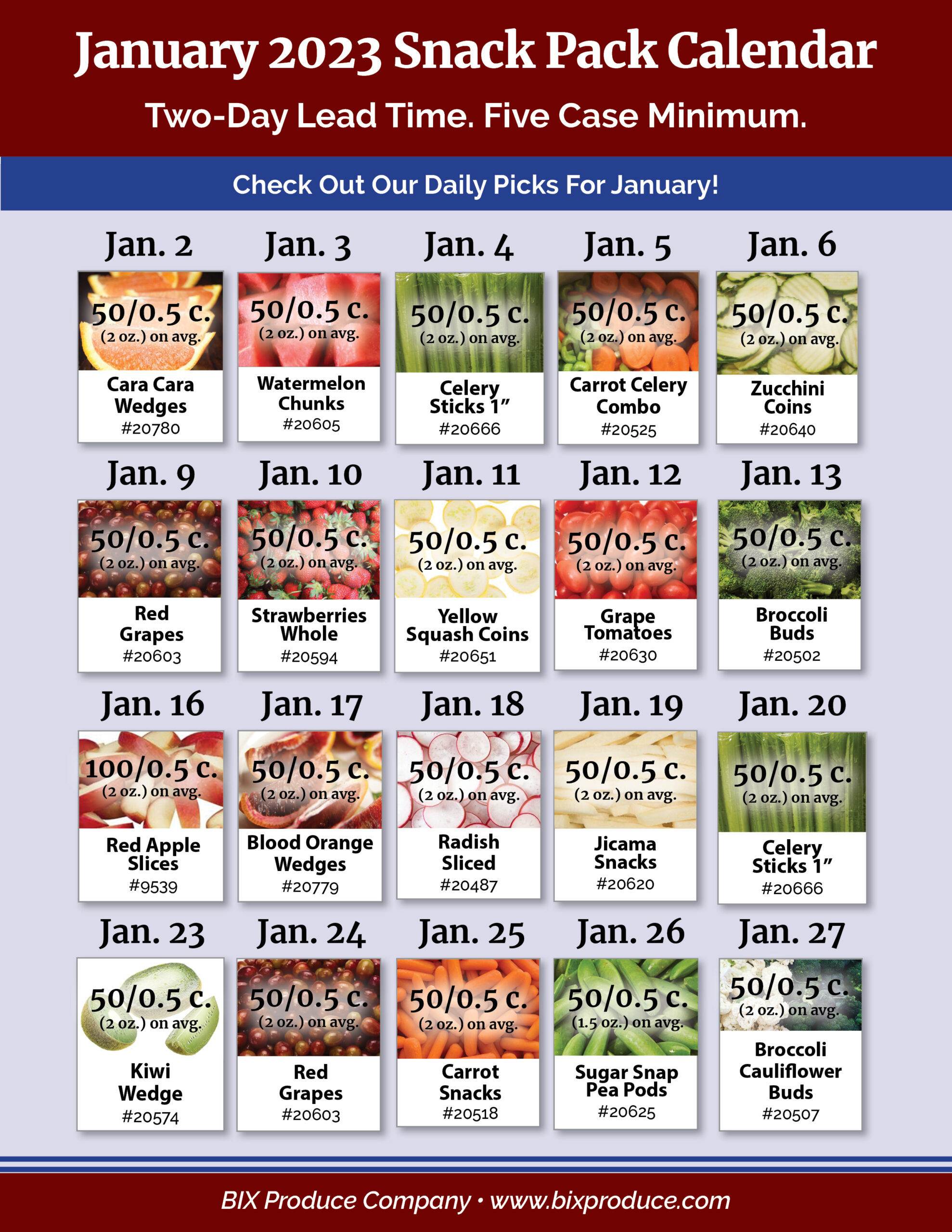 BIXSnack Pack Calendar Jan 2023 - BIX